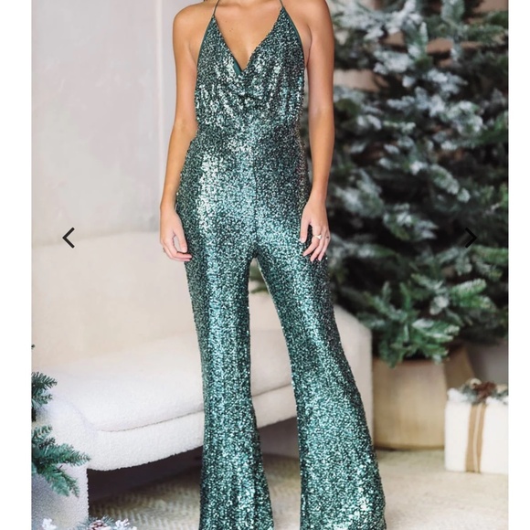 Sweet Lemon | Pants & Jumpsuits | Emerald Green Sequin Jumpsuit | Poshmark